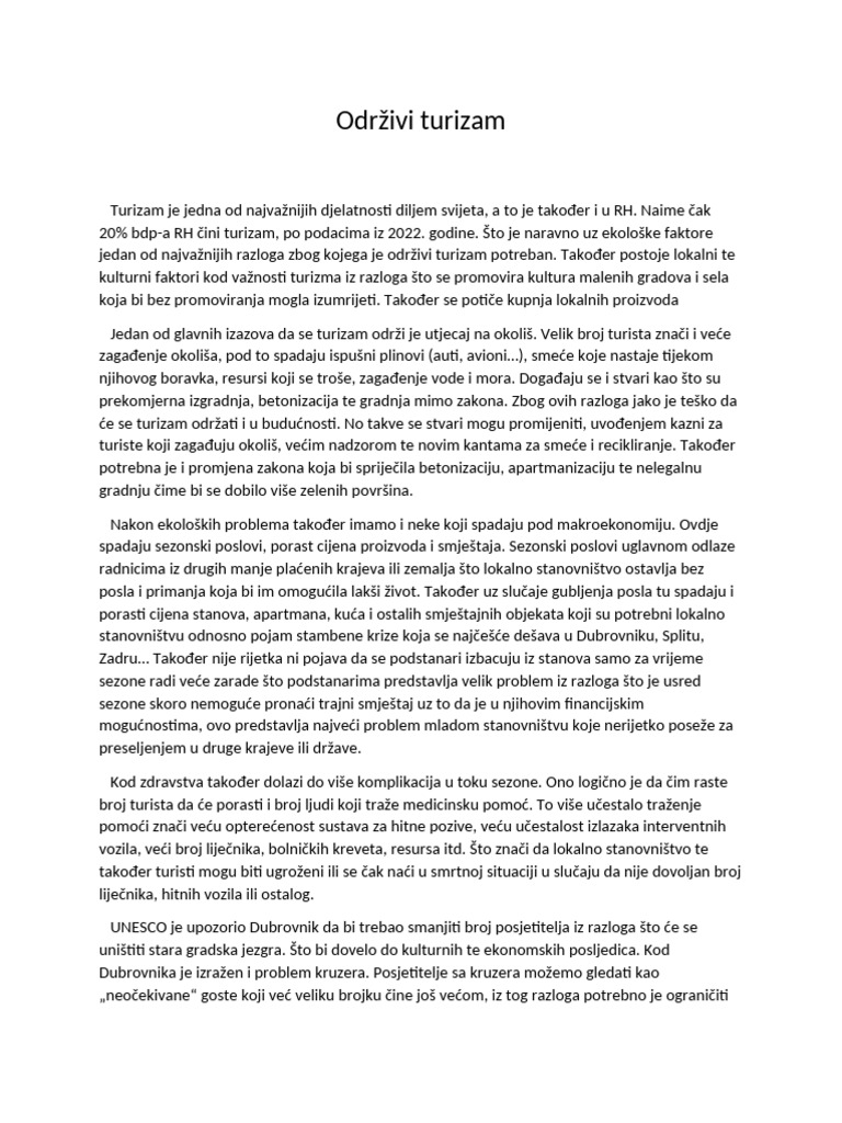 Održivi Turizam | PDF
