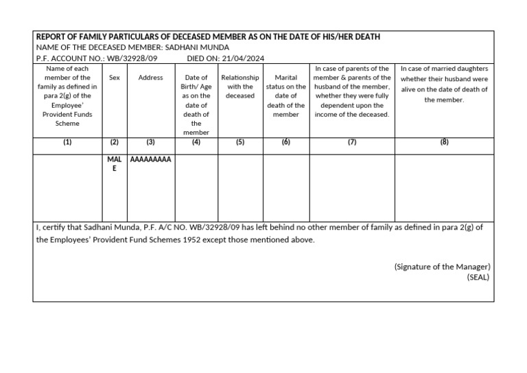 Report of Family Particulars | PDF