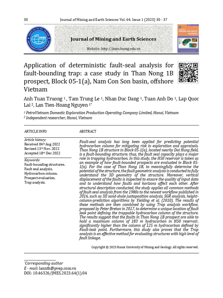 Application of Deterministic Fault-Seal Analysis For Fault-Bounding Trap: A Case Study in Than ...