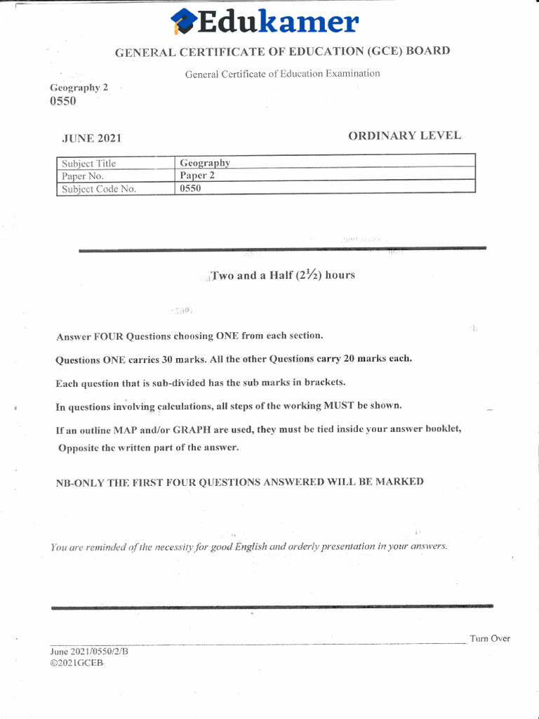 Ol Gce 2021 Geography 2 Edukamer - Info | PDF