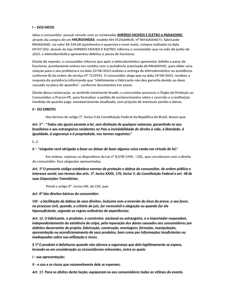 Reclamação de Consumidor - Lei 8078/90 | PDF | Proteção ao consumidor ...