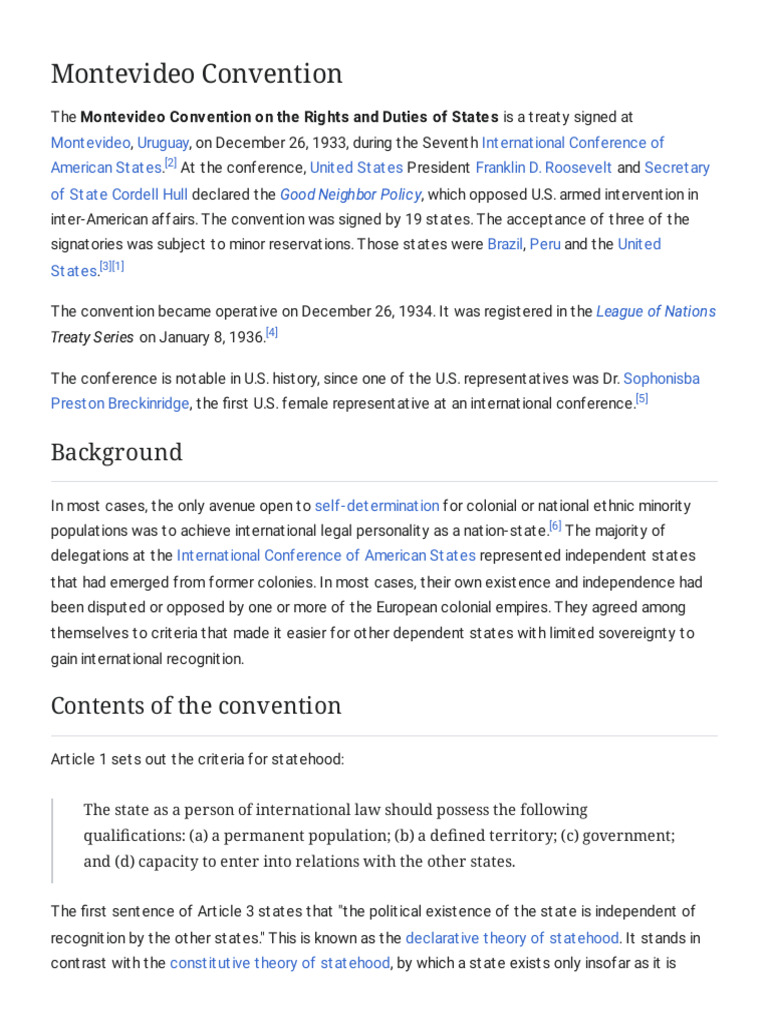Montevideo Convention - Wikipedia | PDF | International Relations