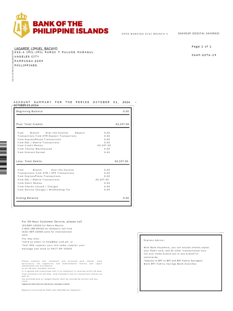 Bpi Bank Statement Limuel - PDF 20231114 110428 0000 | PDF | Debit Card ...