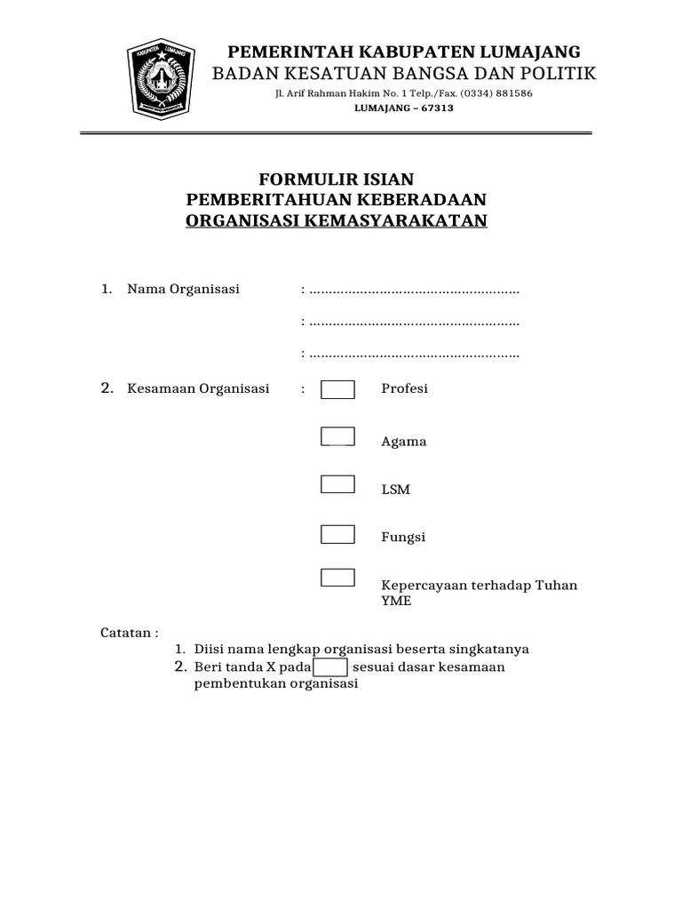 FORM Permohonan SKT Ormas LSM 05 | PDF