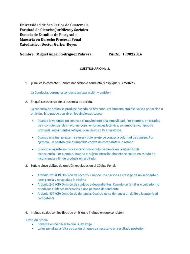 Cuestionario No.2 Dr. Gerber Reyes | PDF | Crímenes | Crimen y violencia