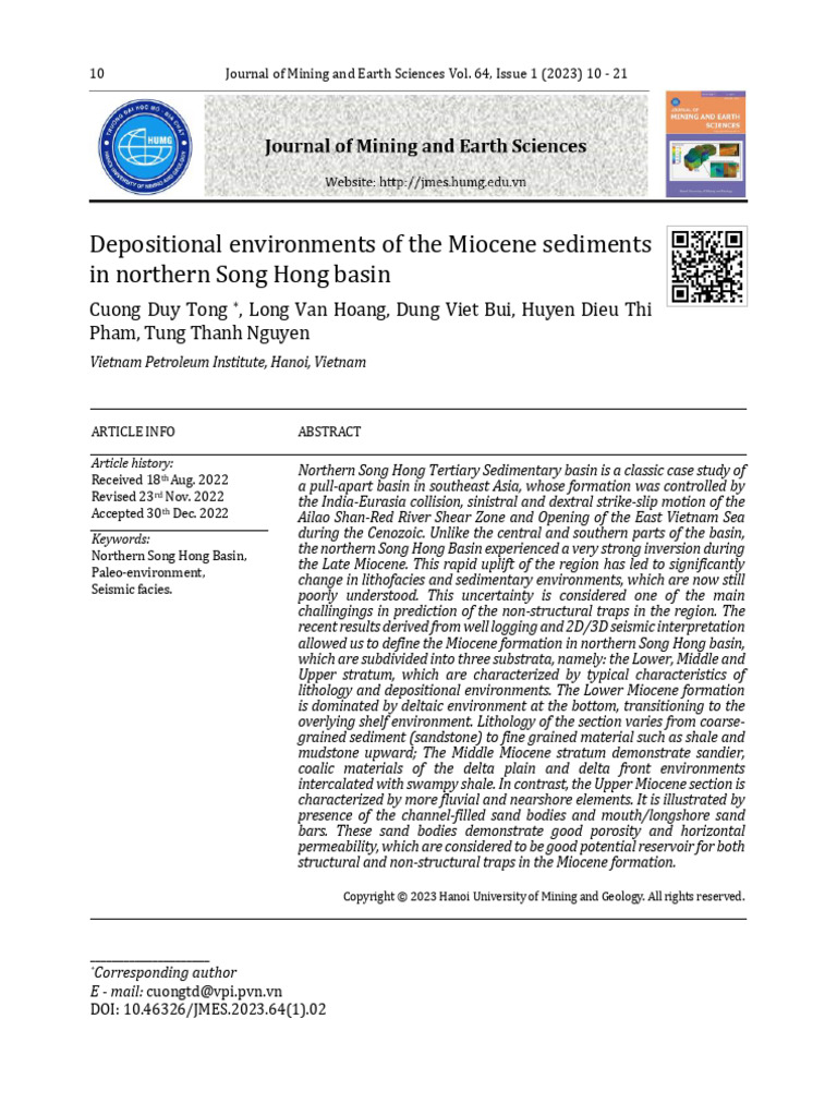 Miocene Sediment Environments in Song Hong | PDF | Sedimentary Basin ...