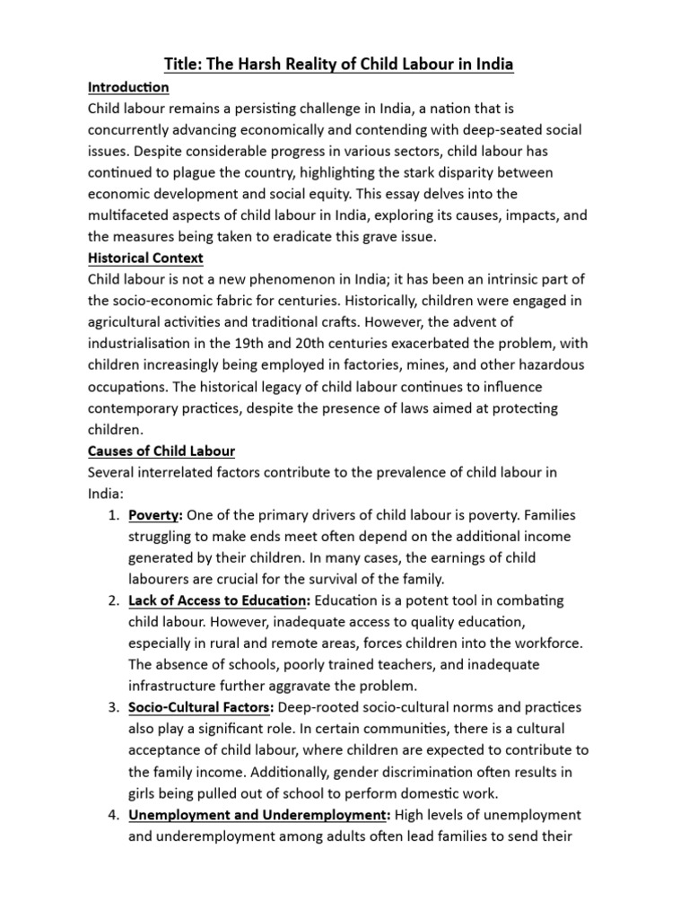 Child Labour in India (Essay) | PDF | Child Labour | Labour Economics