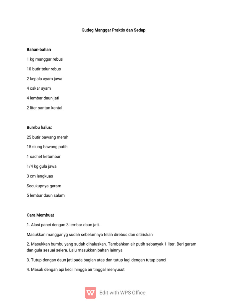 Resep Gudeg Manggar Praktis | PDF