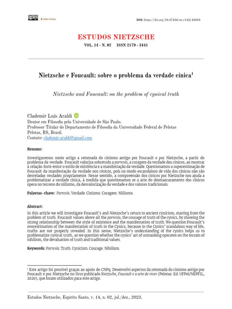 Nietzsche e Foucault Sobre o Problema Da | PDF | Niilismo | Michel Foucault