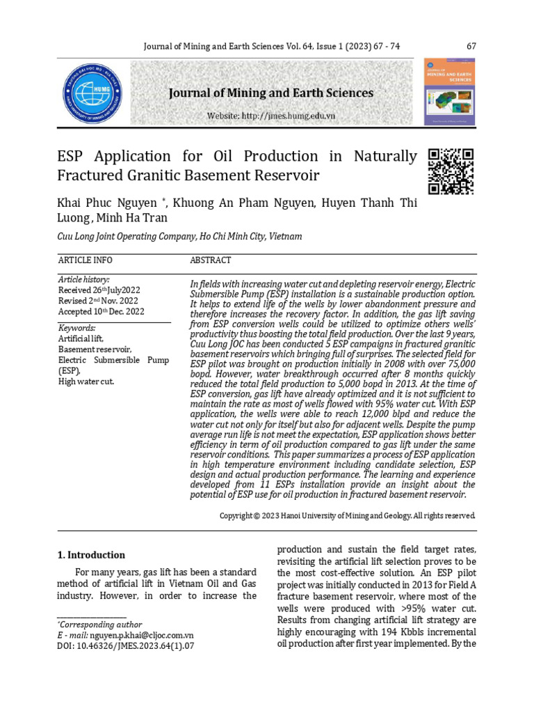 ESP Application For Oil Production in Naturally Fractured Granitic Basement Reservoir | PDF ...