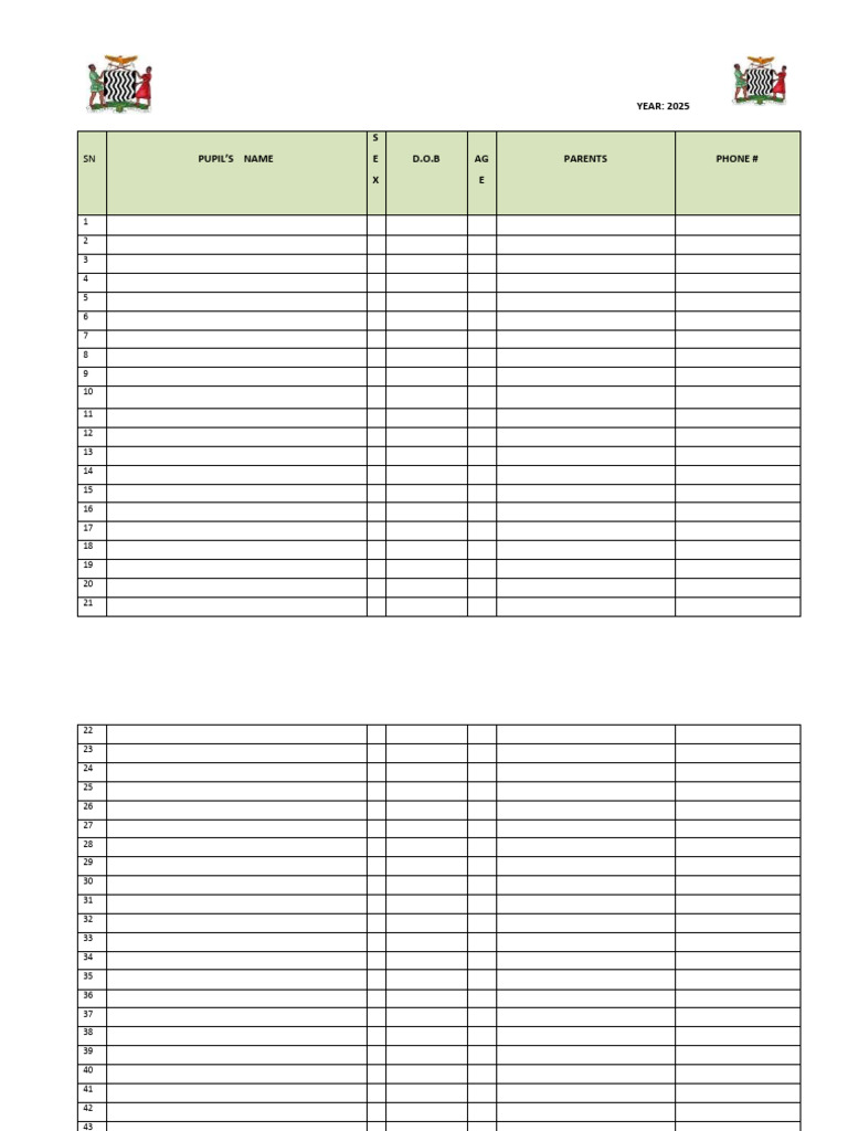 2025 Shimbilo Grade 6 Class List | PDF