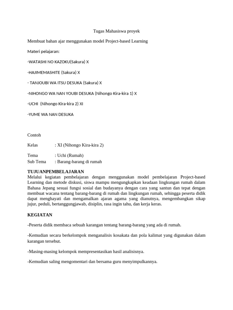 Contoh Bahan Ajar Model Project-Based Learning | PDF