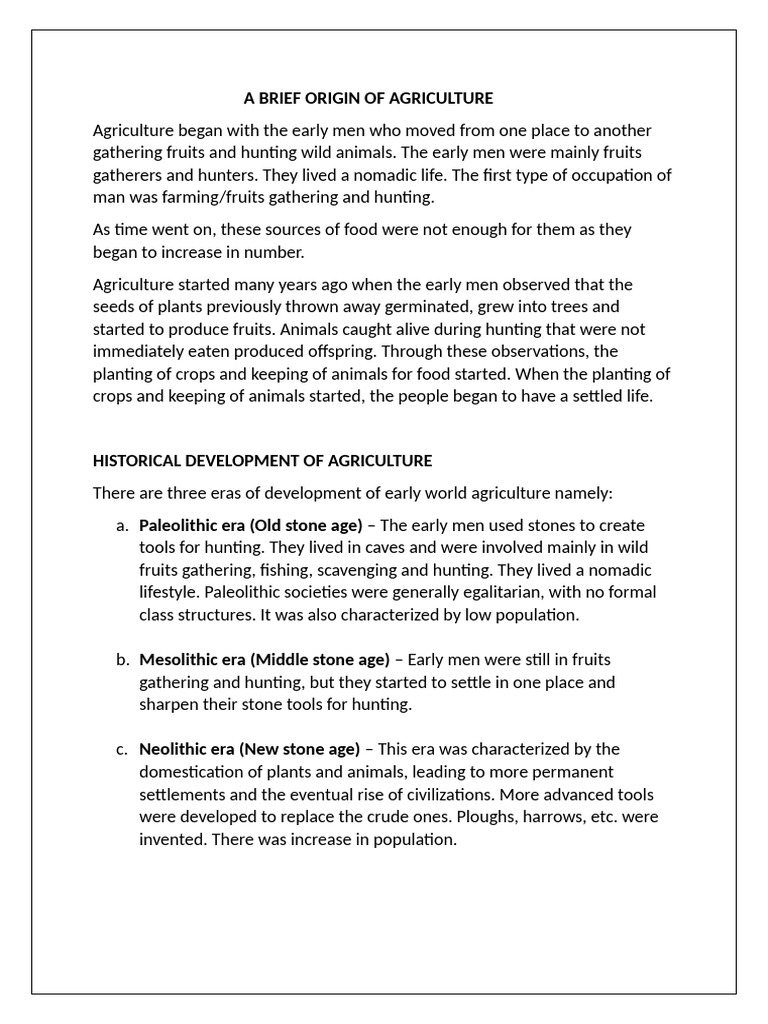 A Brief Origin of Agriculture | PDF | Paleolithic | Stone Age