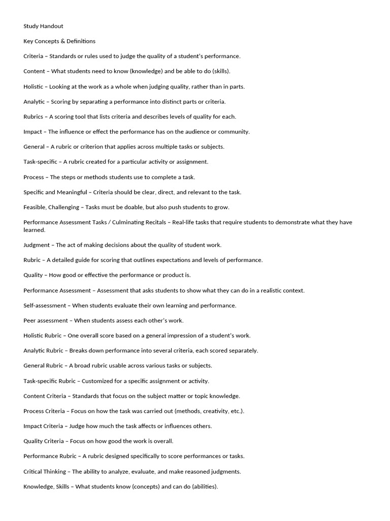 Study Handout Bse Department | PDF | Educational Assessment | Rubric ...