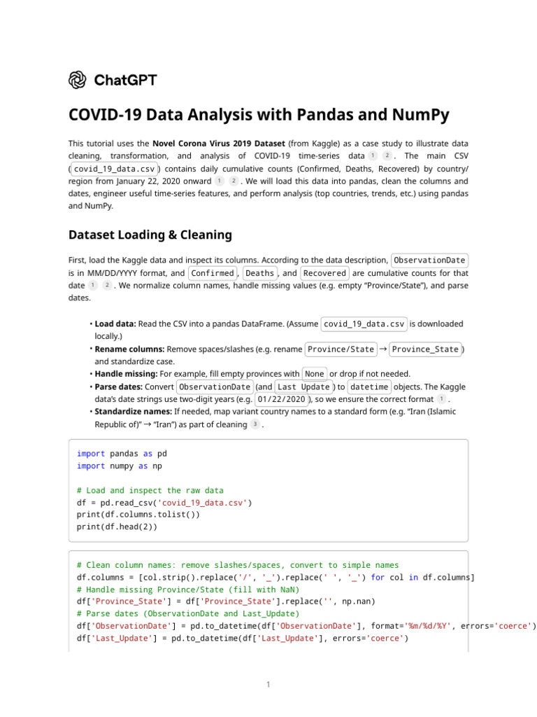 COVID-19 Data Analysis With Pandas and NumPy | PDF | Data | Data Analysis