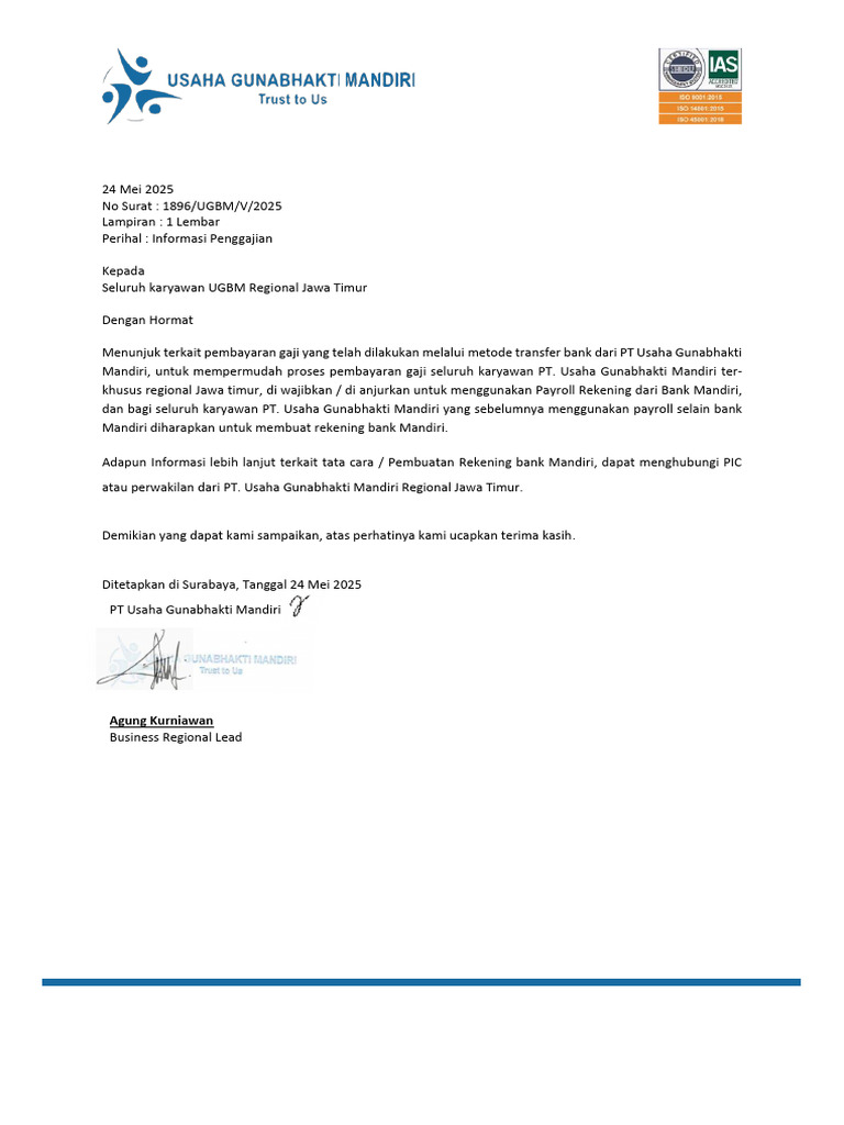 Wajib Rekening Payroll Mandiri Karyawan | PDF