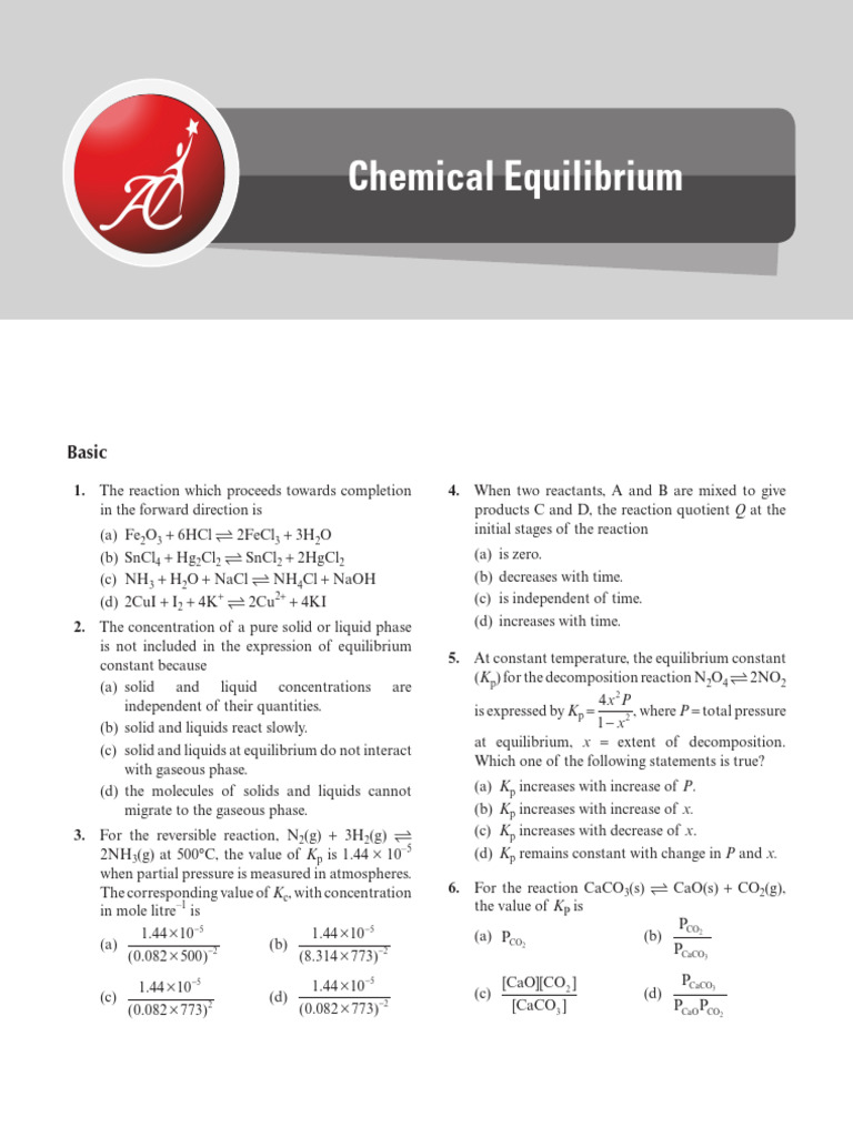 Chemical Equilibrium | PDF | Chemical Equilibrium | Chemical Reactions