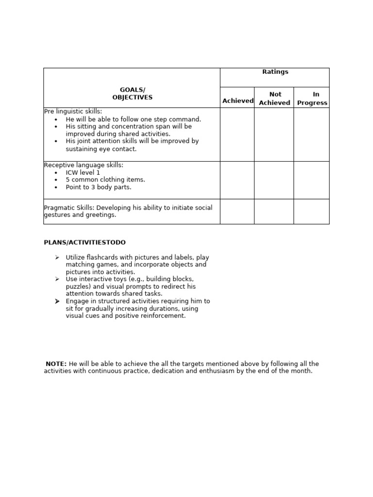 IEP Speech Goals and Objectives | PDF