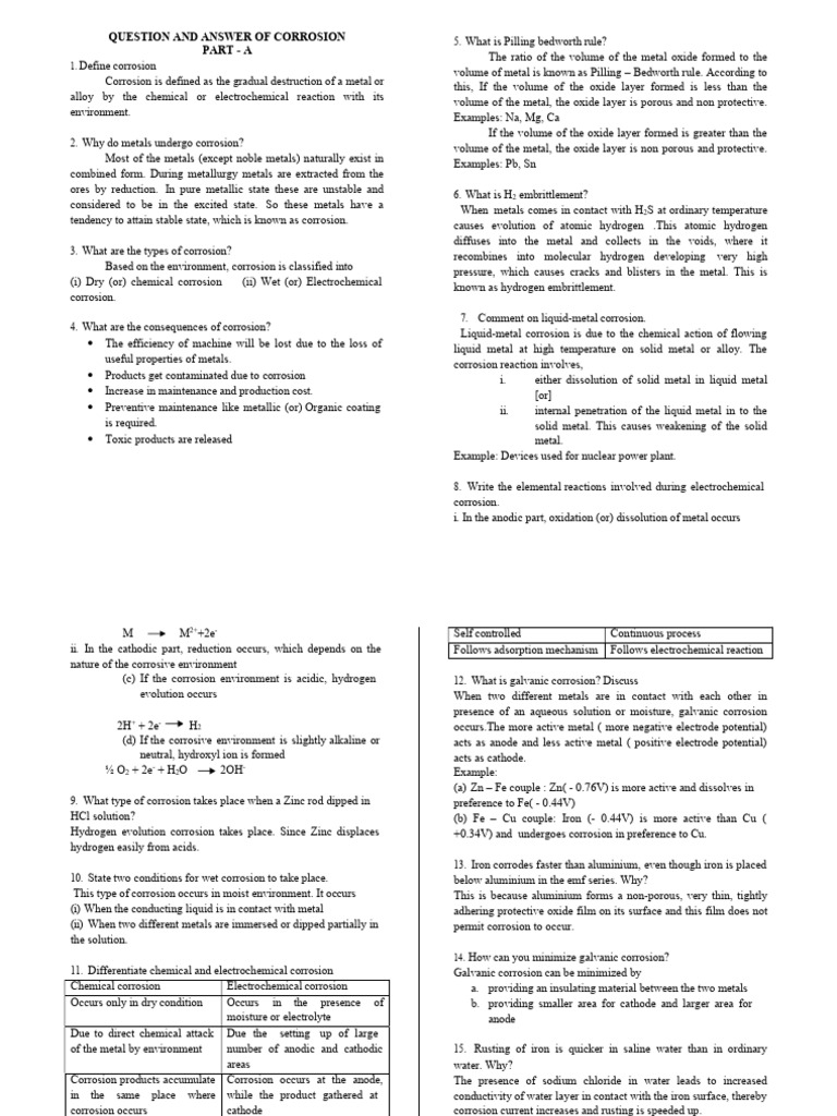 Corrosion Question and Answers | PDF | Corrosion | Anode