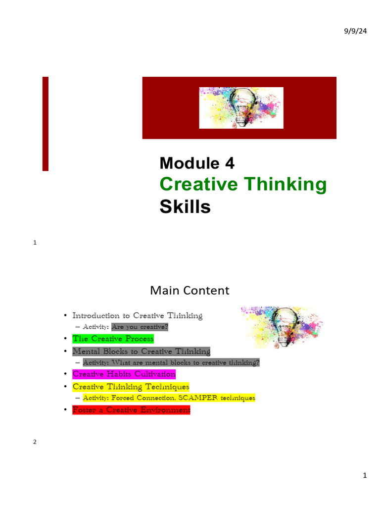 2024 Module 4 Creative Thinking Handout | PDF | Creativity | Brainstorming
