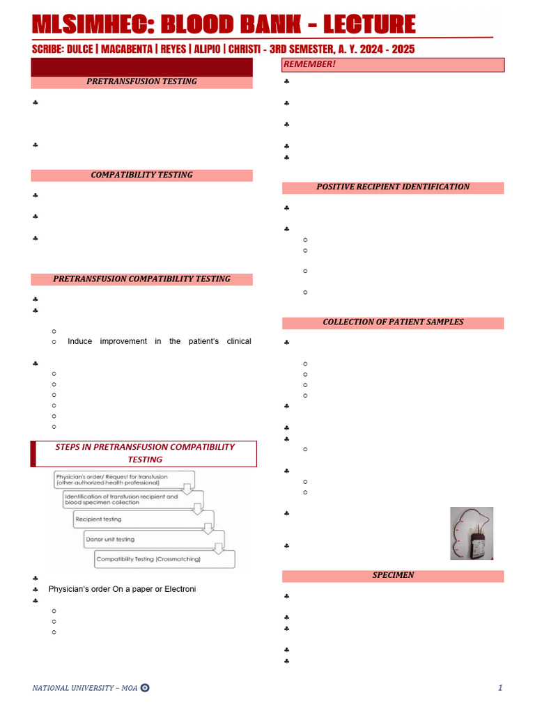 LESSON 7 Pretransfusion Compatibility Testing | PDF | Blood Transfusion ...