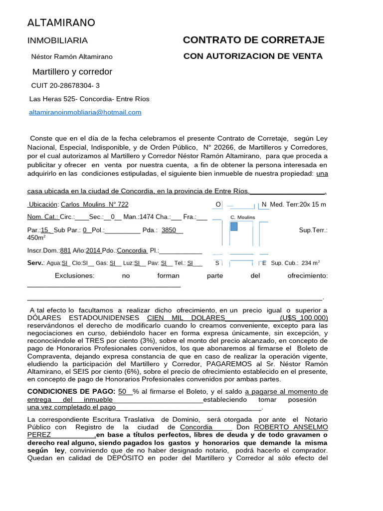 Contrato de Corretaje Con Autorizacion de Venta | PDF