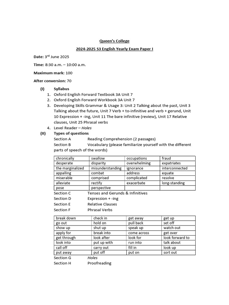 S3 Yearly Exam Paper 1 Syllabus | PDF | Semantic Units | Linguistics