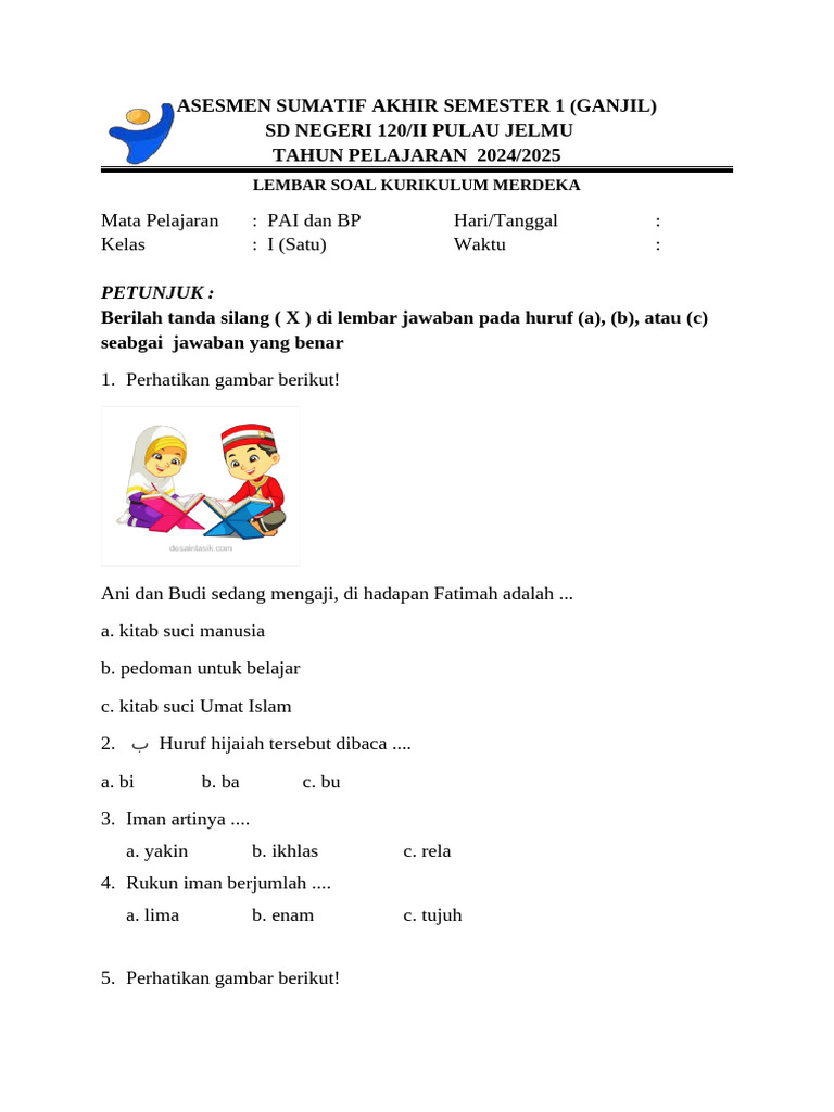 Asesmen Sumatif Akhir Semester 1 Kelas 1 Dan 2 | PDF