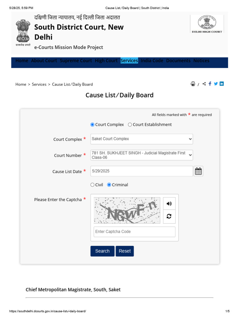 South Saket Court Cause List | PDF