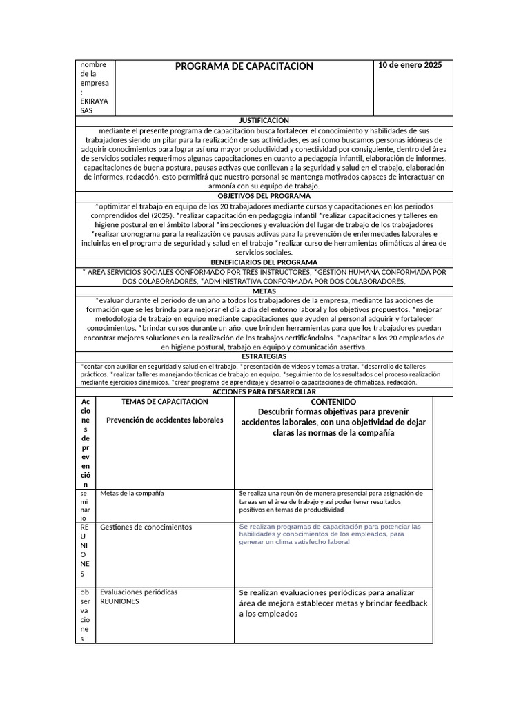 Anexo Programa de Capacitacion | PDF | Creación de capacidad | Educación de la primera infancia