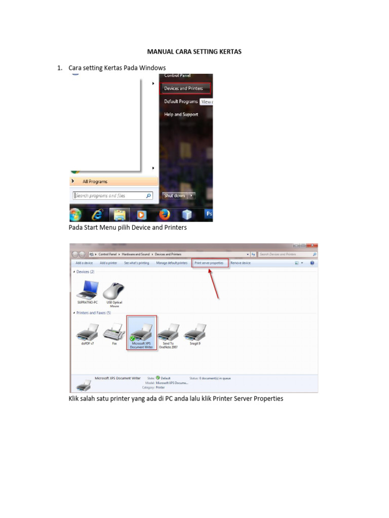 Manual Cara Setting Kertas | PDF