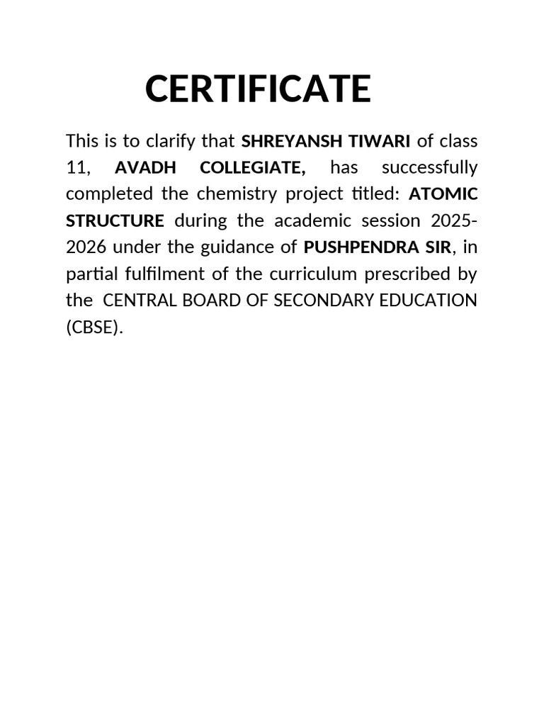 Chemistry Project Completion Certificate | PDF