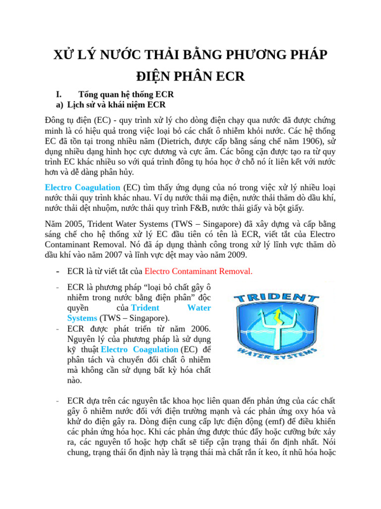 Xử Lý Nước Thải Bằng Phương Pháp Điện Phân Ecr | PDF