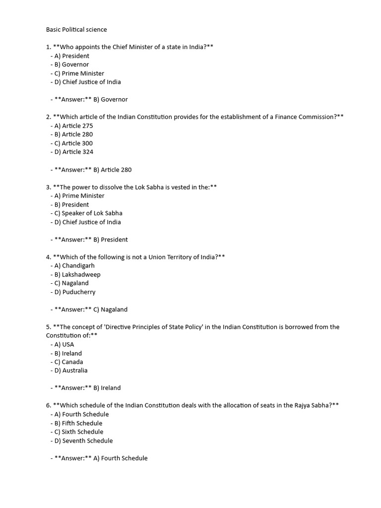 Indian Political Science Basics | PDF | Government Of India | Governance
