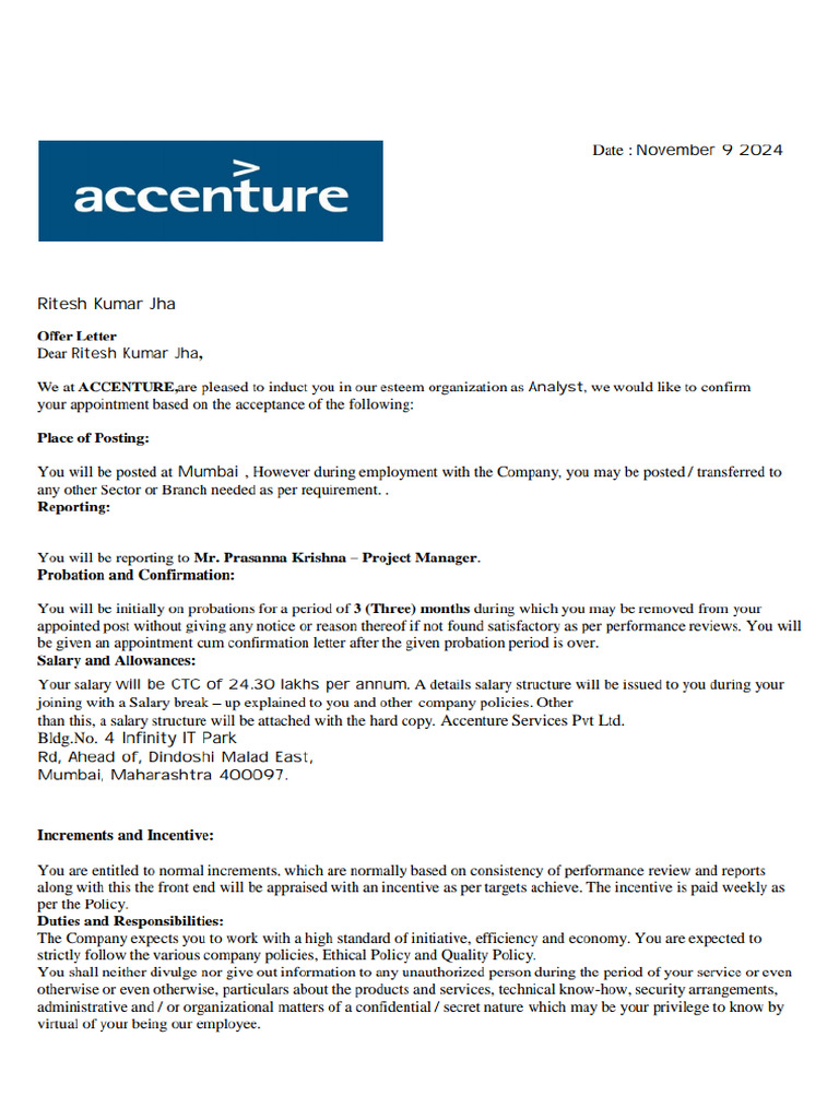 Google Job Offer Letter | PDF