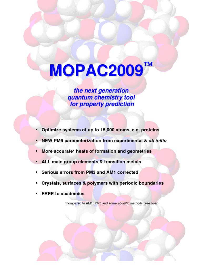MOPAC2009 Brochure | PDF | Computational Chemistry | Atoms