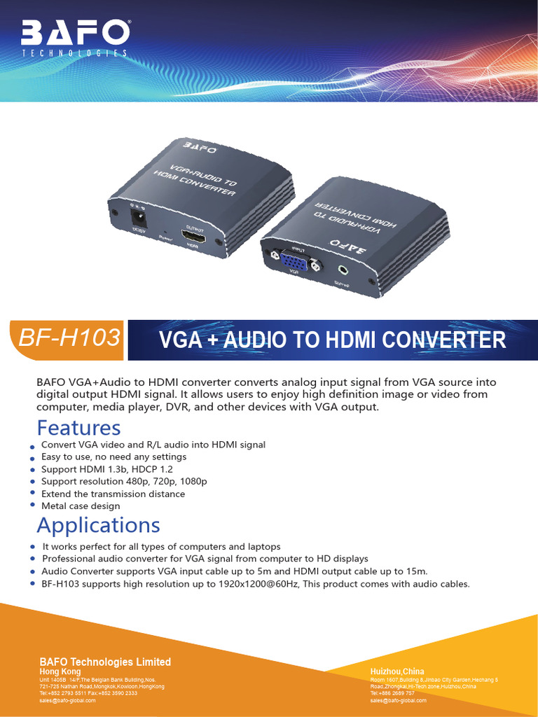 BF-103 VGA + AUDIO TO HDMI CONVERTER | PDF