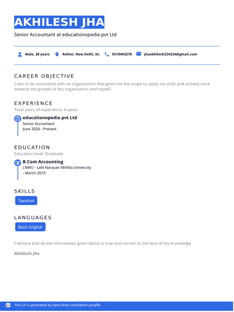 Akhilesh Jha Resume Apna | PDF