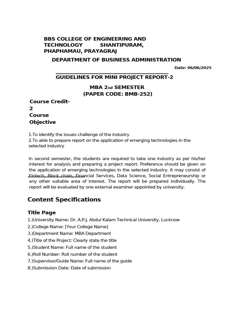 Mini Project Guidelines 2025 2nd Sem | PDF