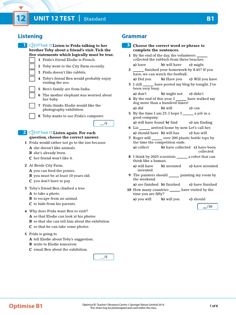 B1 Unit 12 Test Listening Grammar Pdf