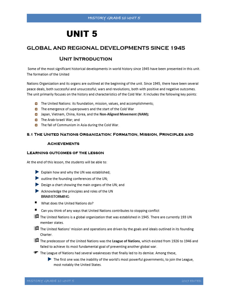 Unit 5 History Grade 10 Edited | PDF | Viet Cong | Non Aligned Movement