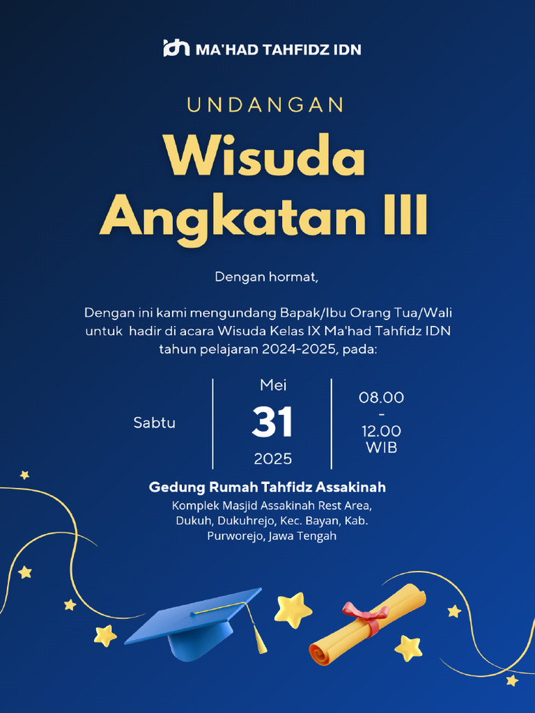 Wali Santri Kelas 9 - Undangan Wisuda MT IDN 2025 | PDF