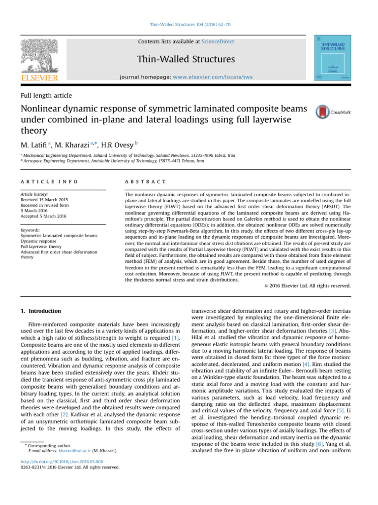 Non Linear Dynamic Response of Symetric Laminated Composite Beam | PDF | Beam (Structure ...