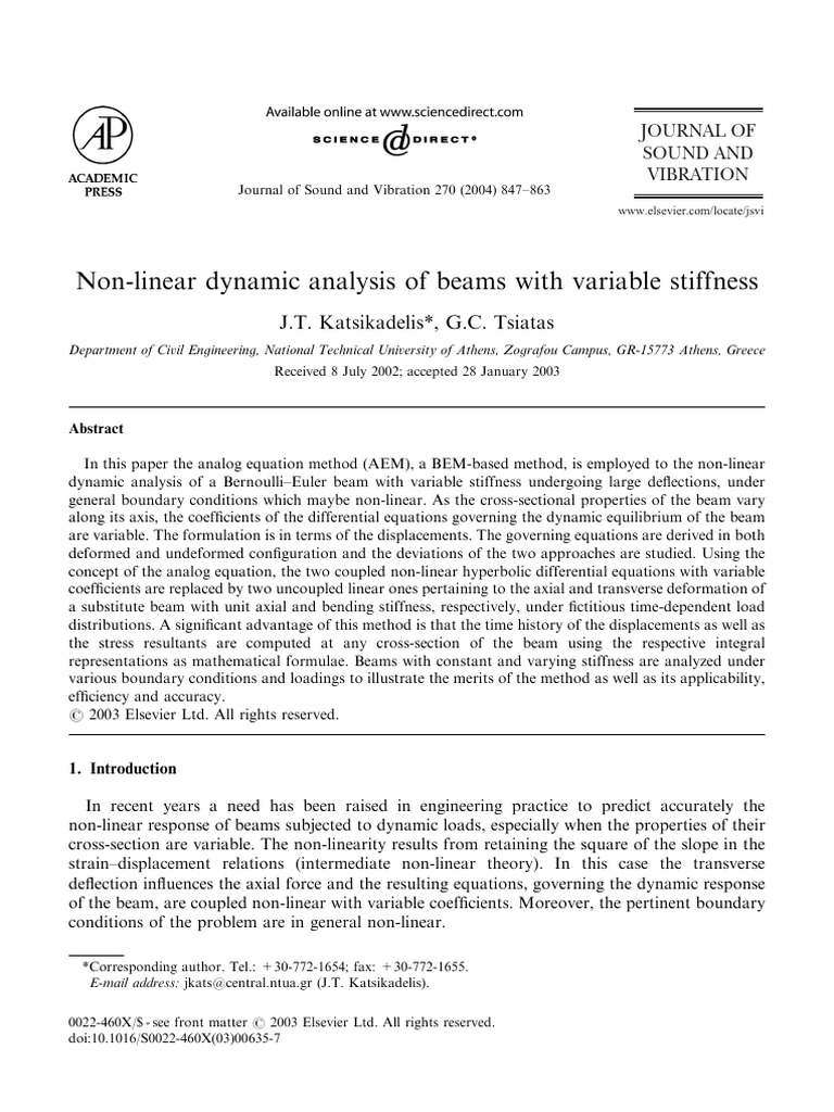 Non Linear Dynamic Analysis of Beams Wit | PDF | Beam (Structure) | Bending