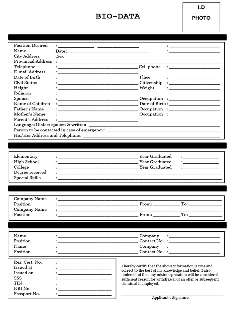 Comprehensive Bio-Data Template | PDF | Government And Personhood