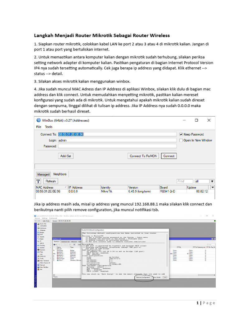 Tutorial Menyetting Router Mikrotik Sebagai Router Wireless | PDF