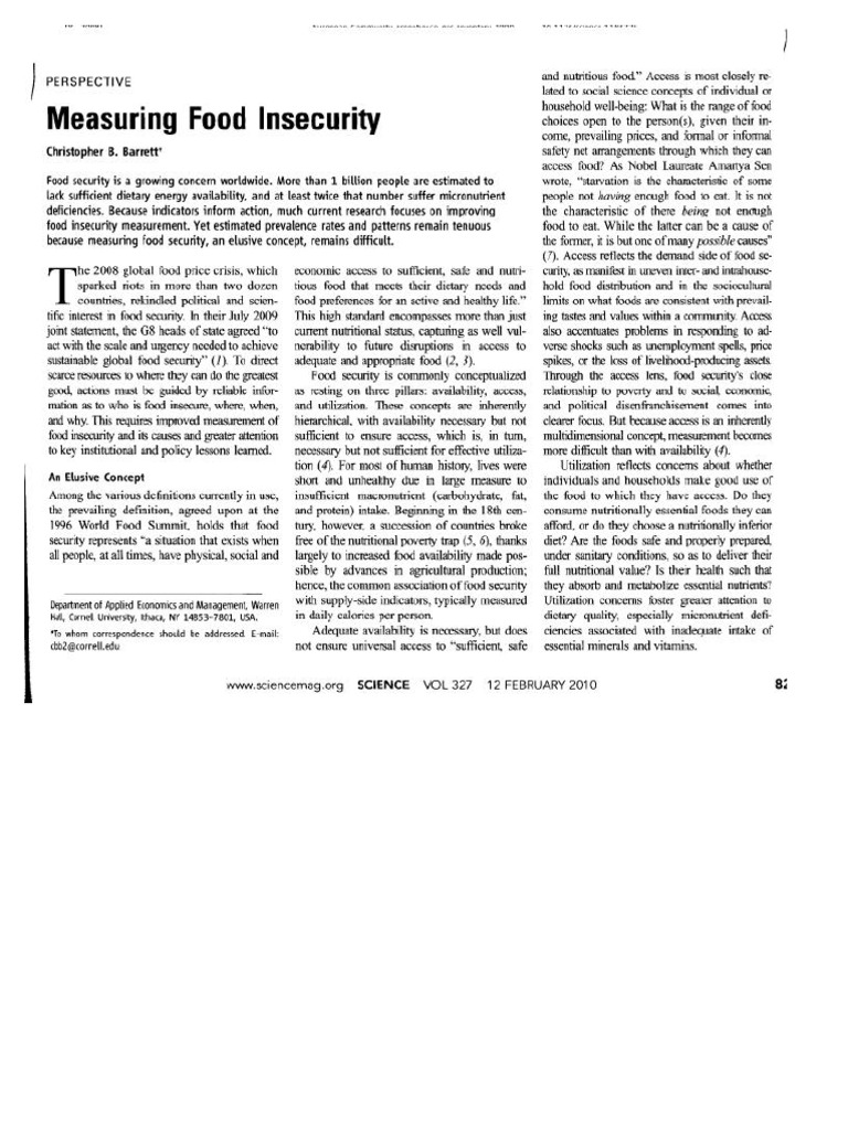 Measuring Food Insecurity | PDF