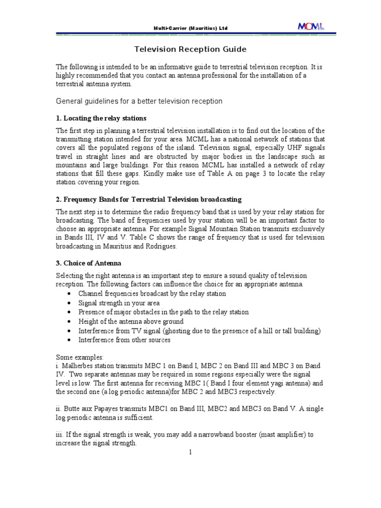 TV Reception Guide | PDF | Antenna (Radio) | Ultra High Frequency