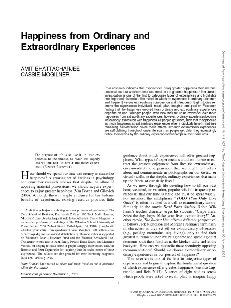 Happiness From Ordinary and Extraordinary Experiences | PDF | Happiness ...