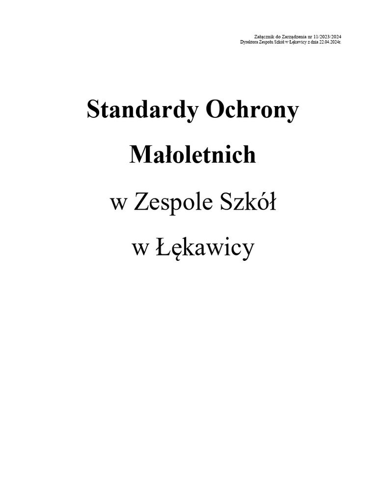 Standardy Ochrony Maloletnich W Zespole Szkol W Lekawicy | PDF
